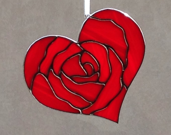 Stained Glass Red Rose Heart Valentine Suncatcher / Ornament - Etsy