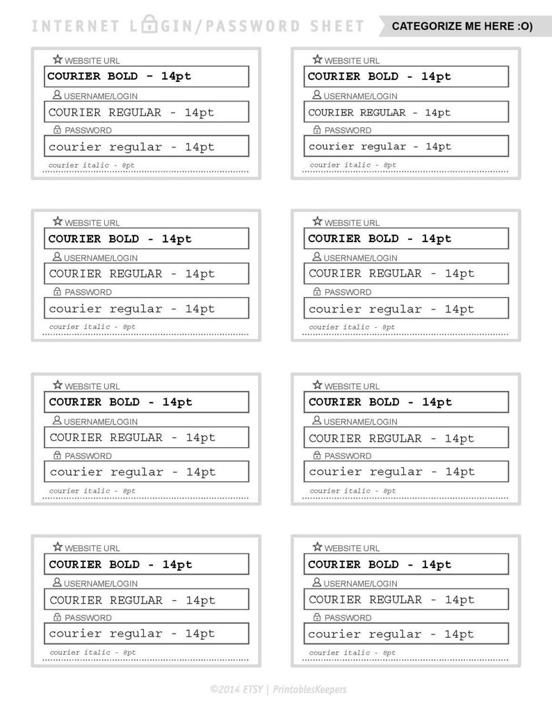Simple Internet Login Sheet -- EDITABLE PDF - Etsy