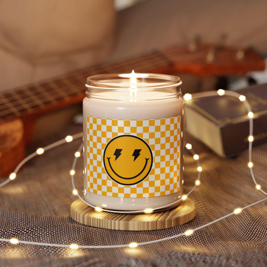 Energized Smiley Face Emoji Scented Soy Candle, 9oz - Etsy