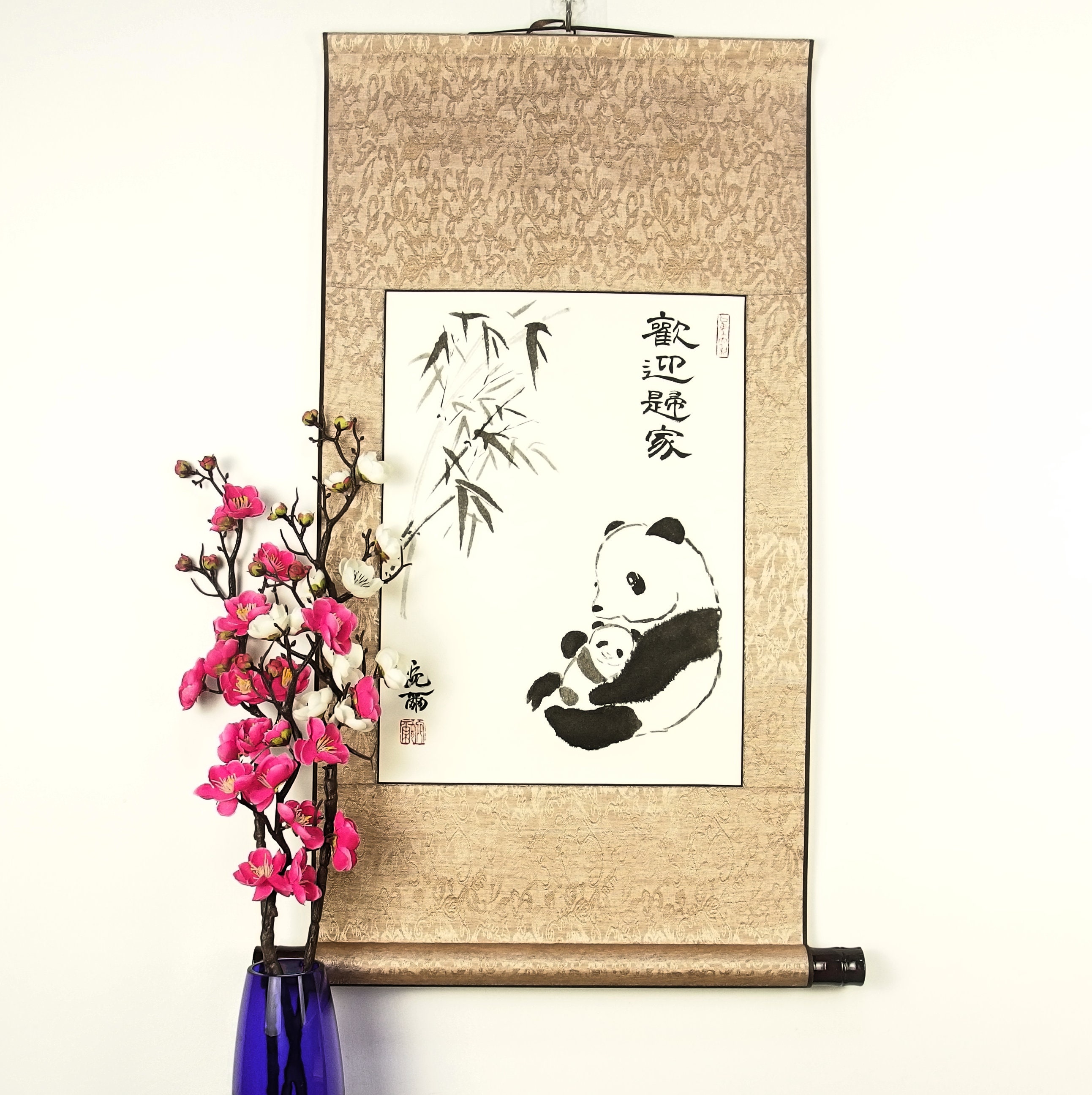 China Adoption Gift / Panda Bear Cub / Customized Calligraphy Scroll ...