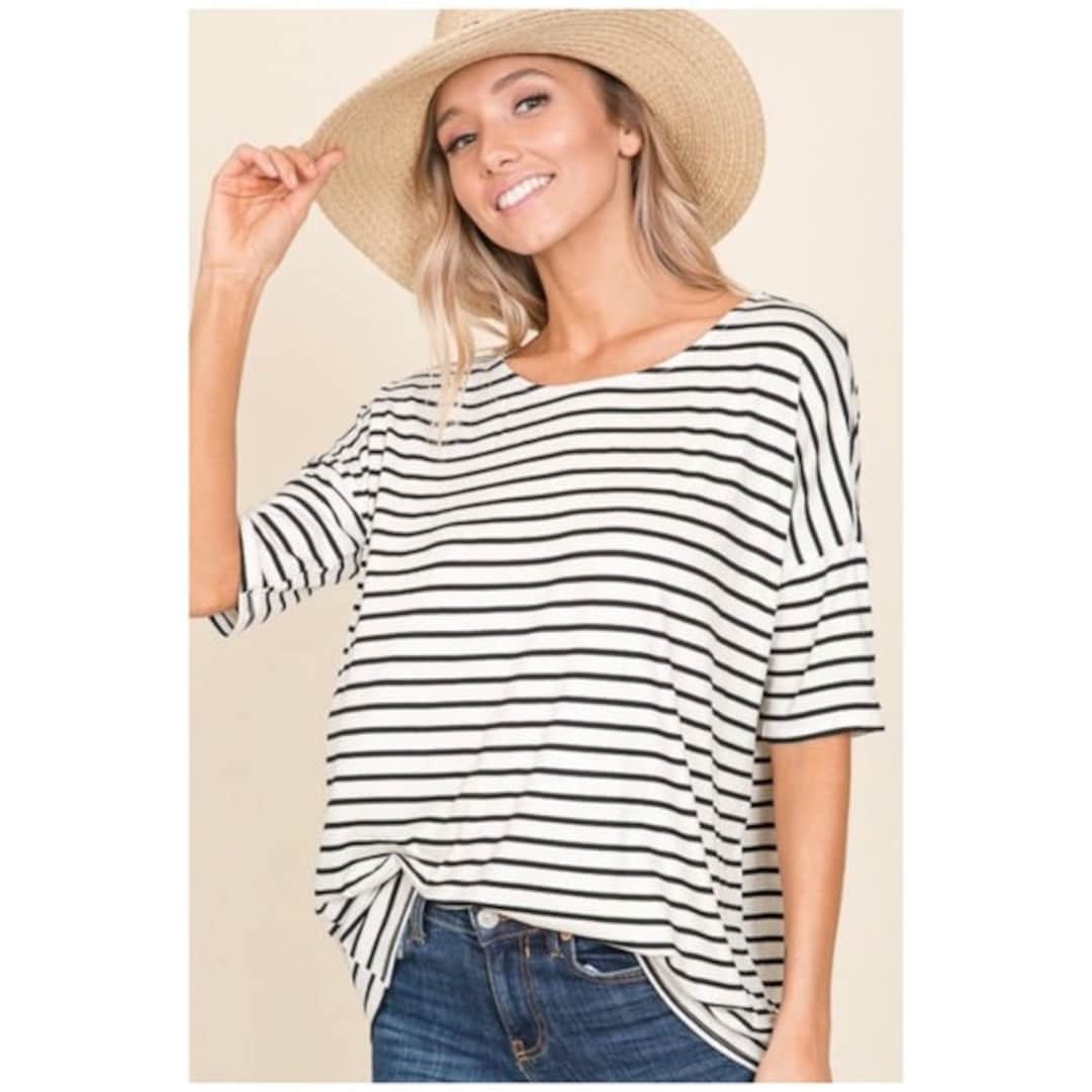 Striped Casual Short Sleeve Loose Relaxed Fit Top Women's - Etsy