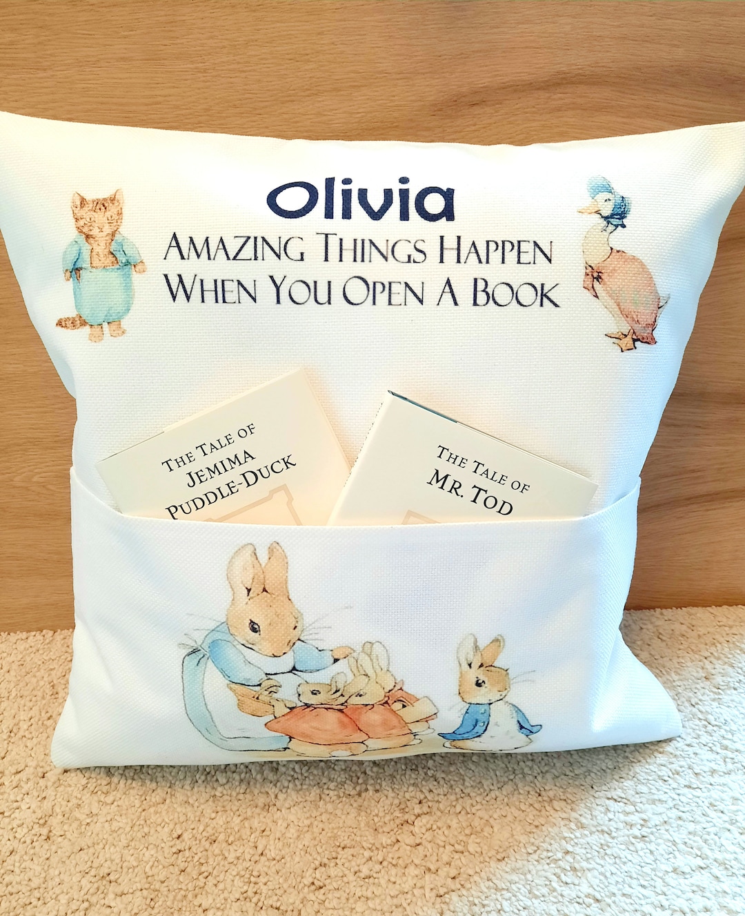 Personalised Peter Rabbit Beatrix Potter Reading Cushion Gift Set With ...