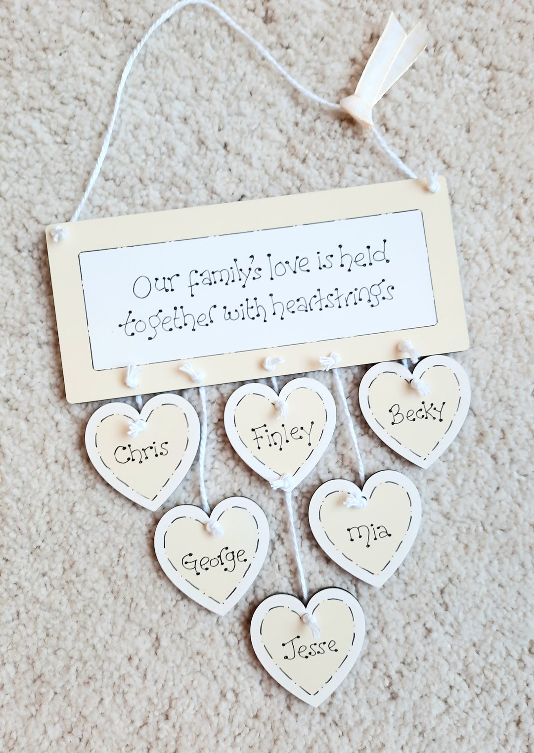 Family Home Sign With Hanging Personalised Hearts - Etsy
