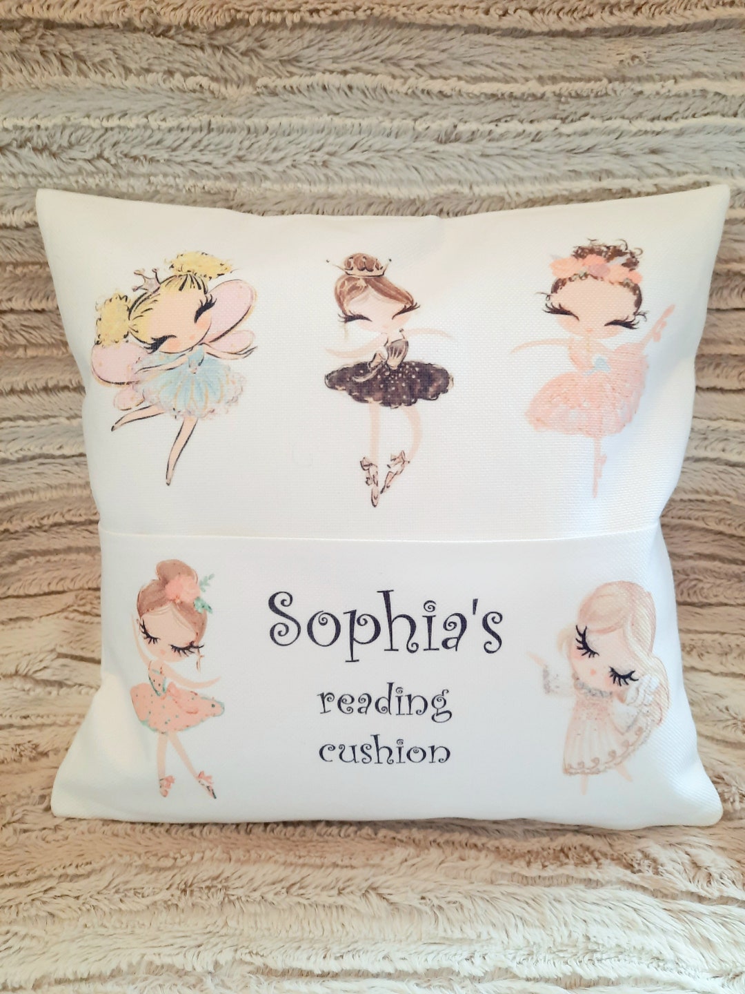 Personalised Fairy Ballerina Reading Cushion With Book Pocket Childs ...
