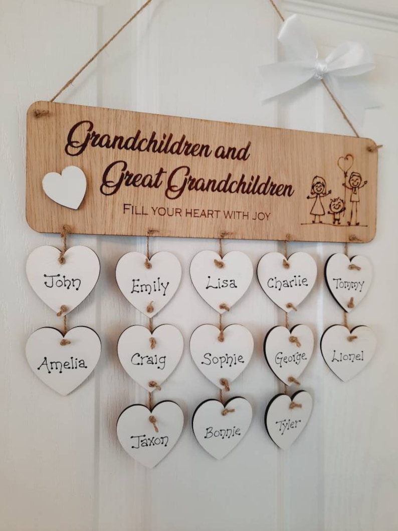 Personalized Grandchildren Oak Veneer Plaque With Hanging Hearts - Etsy