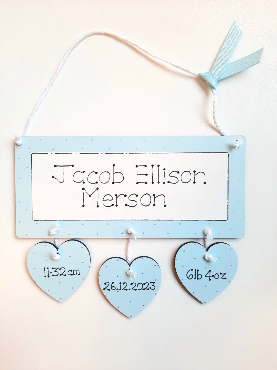 Handmade Baby Boy Plaque: Personalized Birth Keepsake With Hanging ...