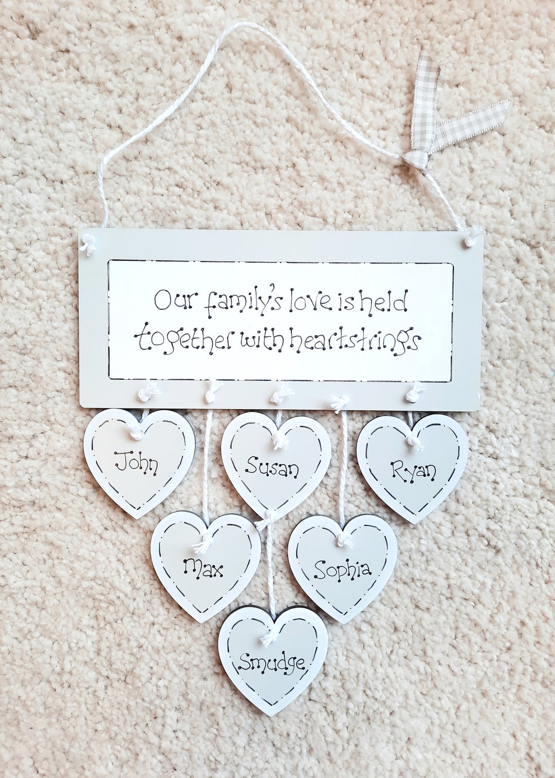 Personalized Family Name Plaque With Hanging Hearts - Etsy