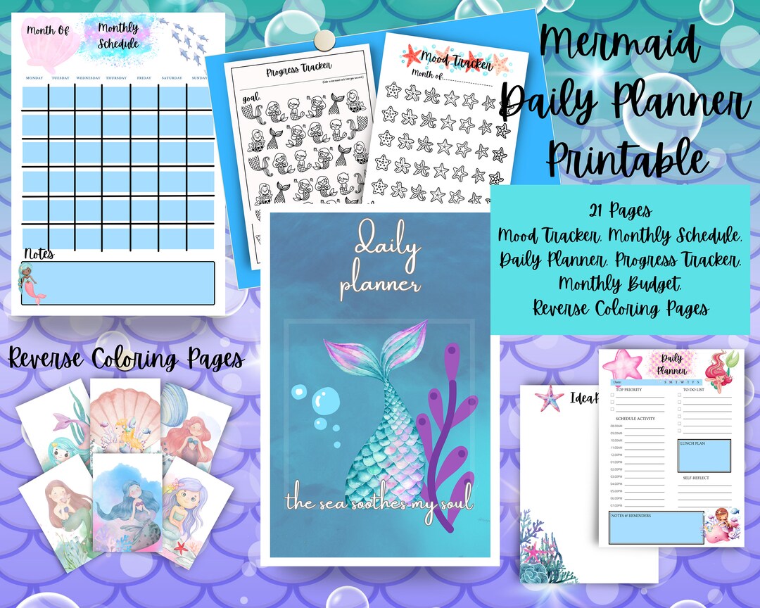 Mermaid Daily Planner Monthly Planner Mermaid Theme Mermaid Reverse ...