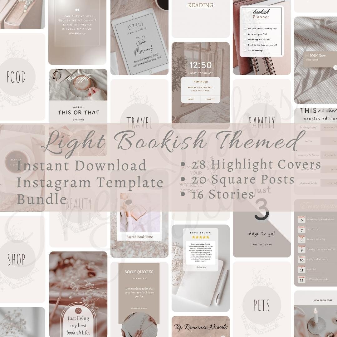 64 Light & Bright Bookish Instagram Bundle Beige Minimalist Bundle ...