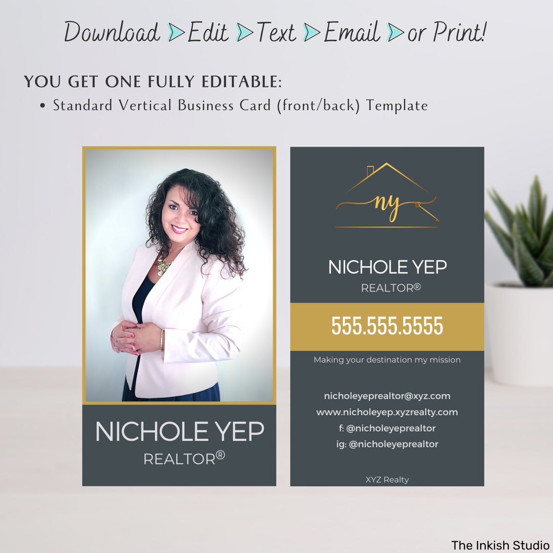 Vertical Real Estate Business Card Template 3.5"x2" Editable Realtor ...