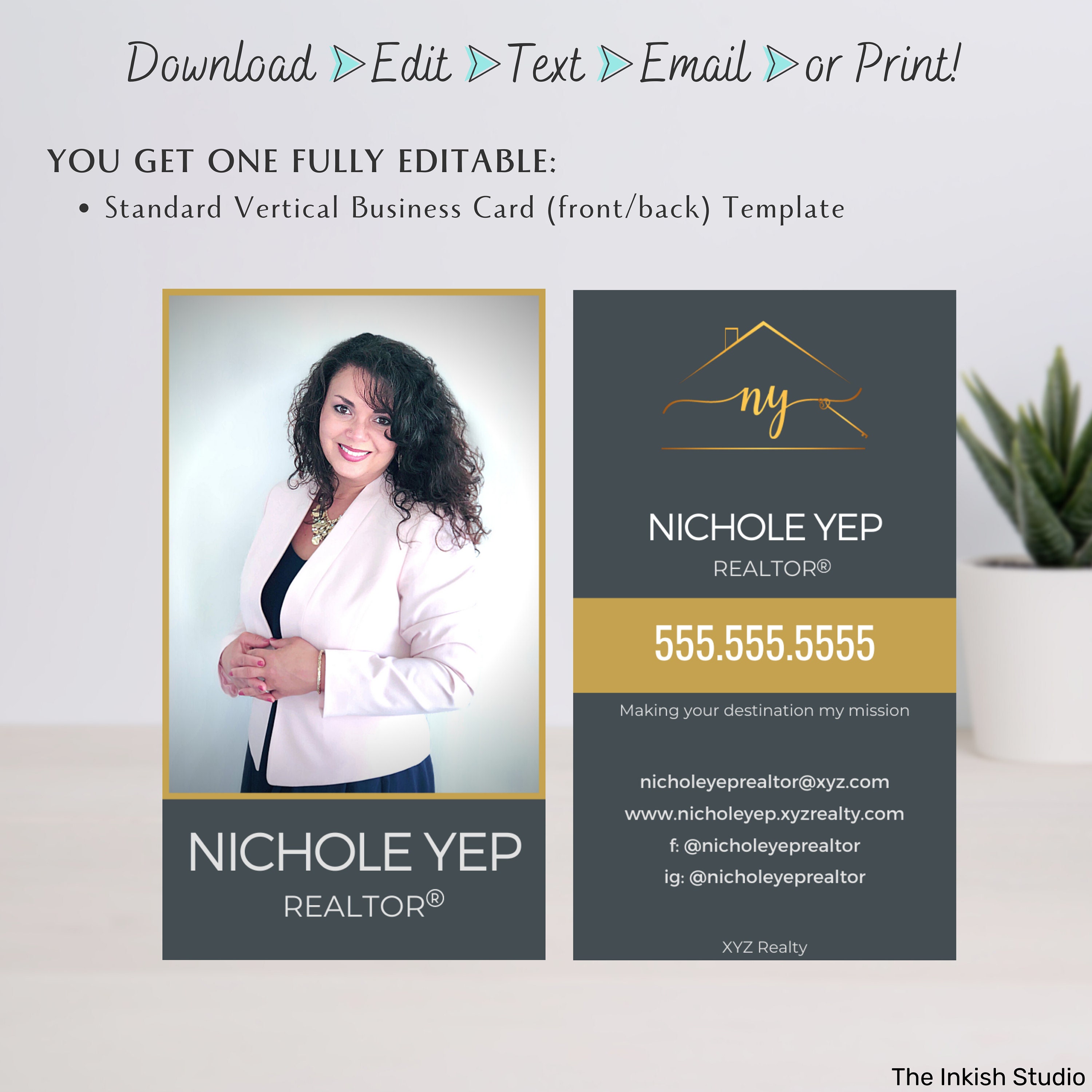 Vertical Real Estate Business Card Template 3.5x2 Editable Realtor ...