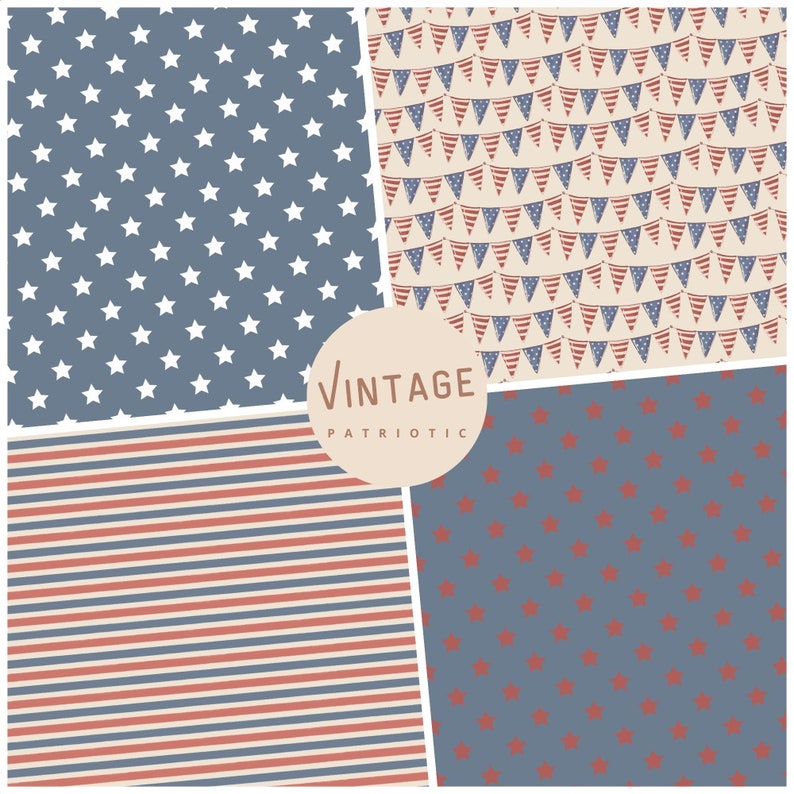 Vintage Patriotic Digital Paper BUNDLE 4th of July Fourth - Etsy