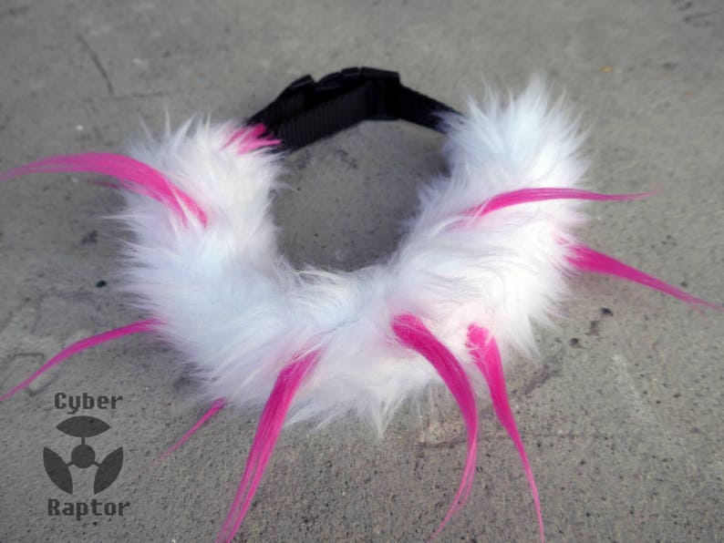 Fluffy Faux Fur Collar - White W/ Dark Pink Spikes - Etsy