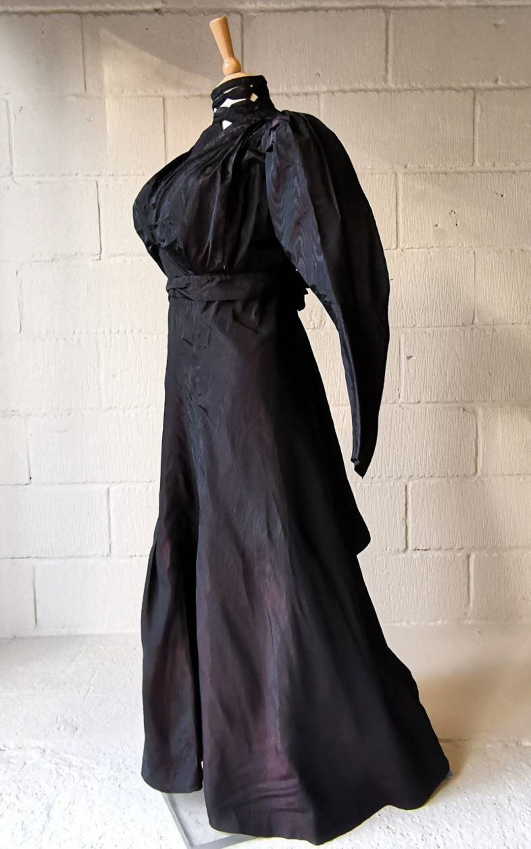 Antique Watered Silk High Neck Bustle Style Floor Length Gown - Etsy