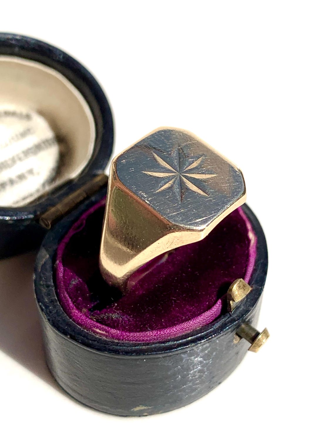 Vintage 9ct Signet Ring With Star Cut Centre - Etsy