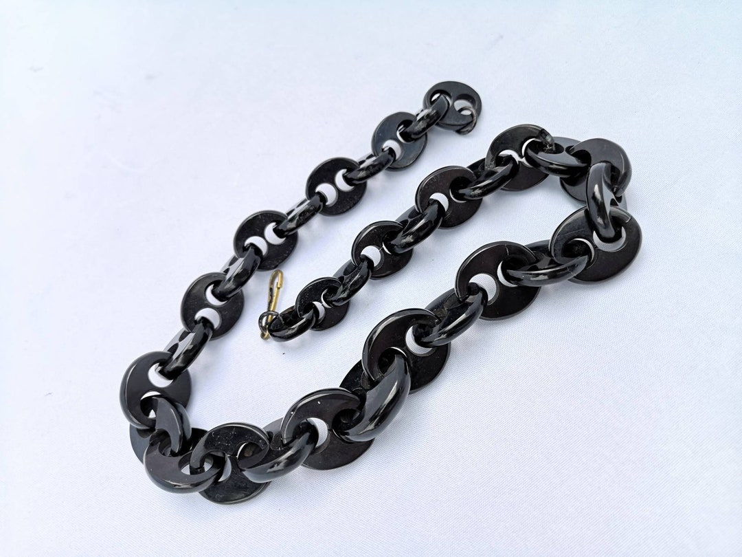 Victorian Whitby Jet Chunky Anchor Chain Necklace - Etsy UK