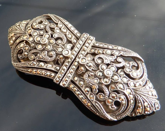 Art Deco Silver & Marcasite Duette Double Dress Clip on - Etsy