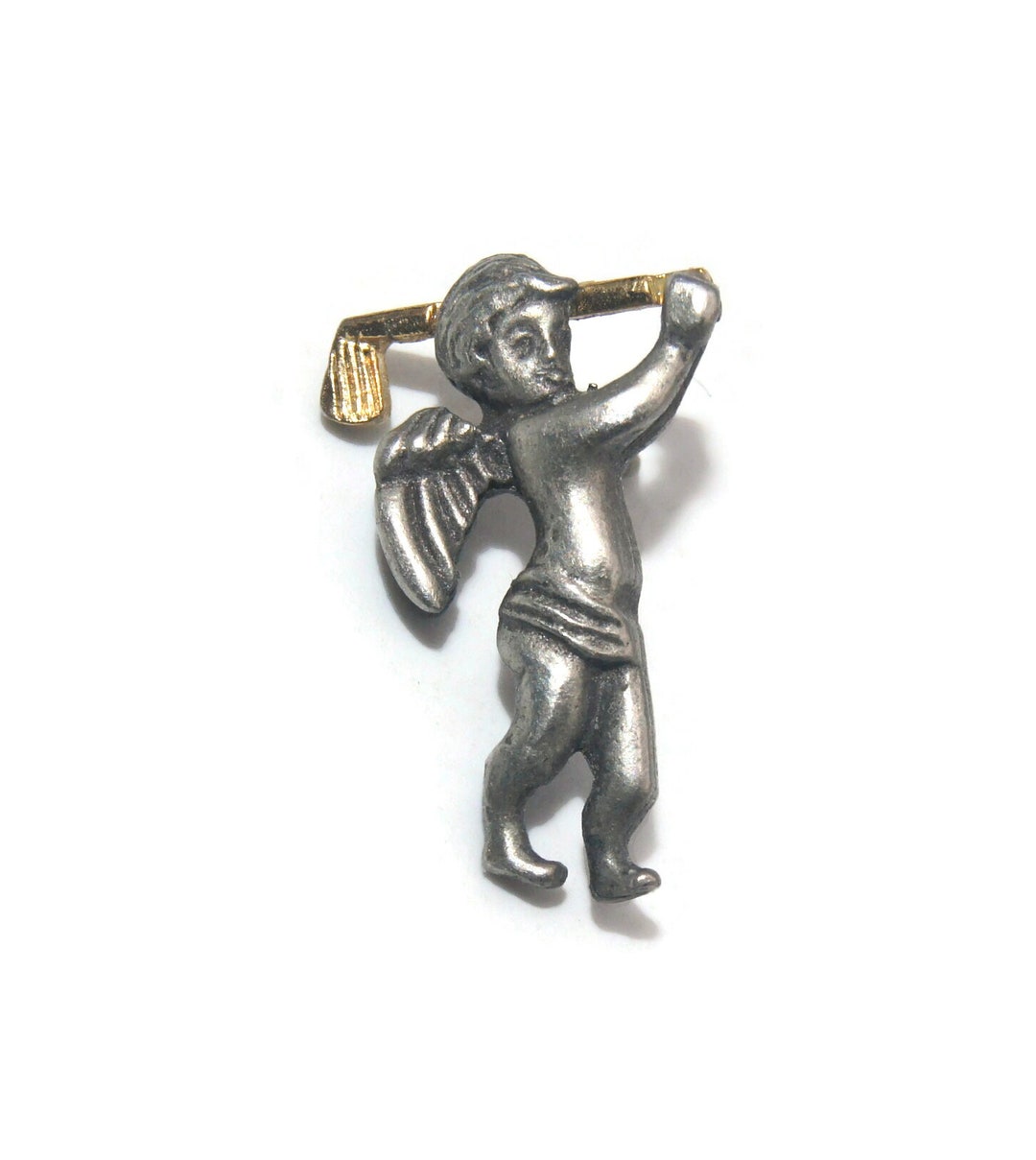 Vintage Pewter and Gold Tone Angel Golfer Lapel Pin. - Etsy