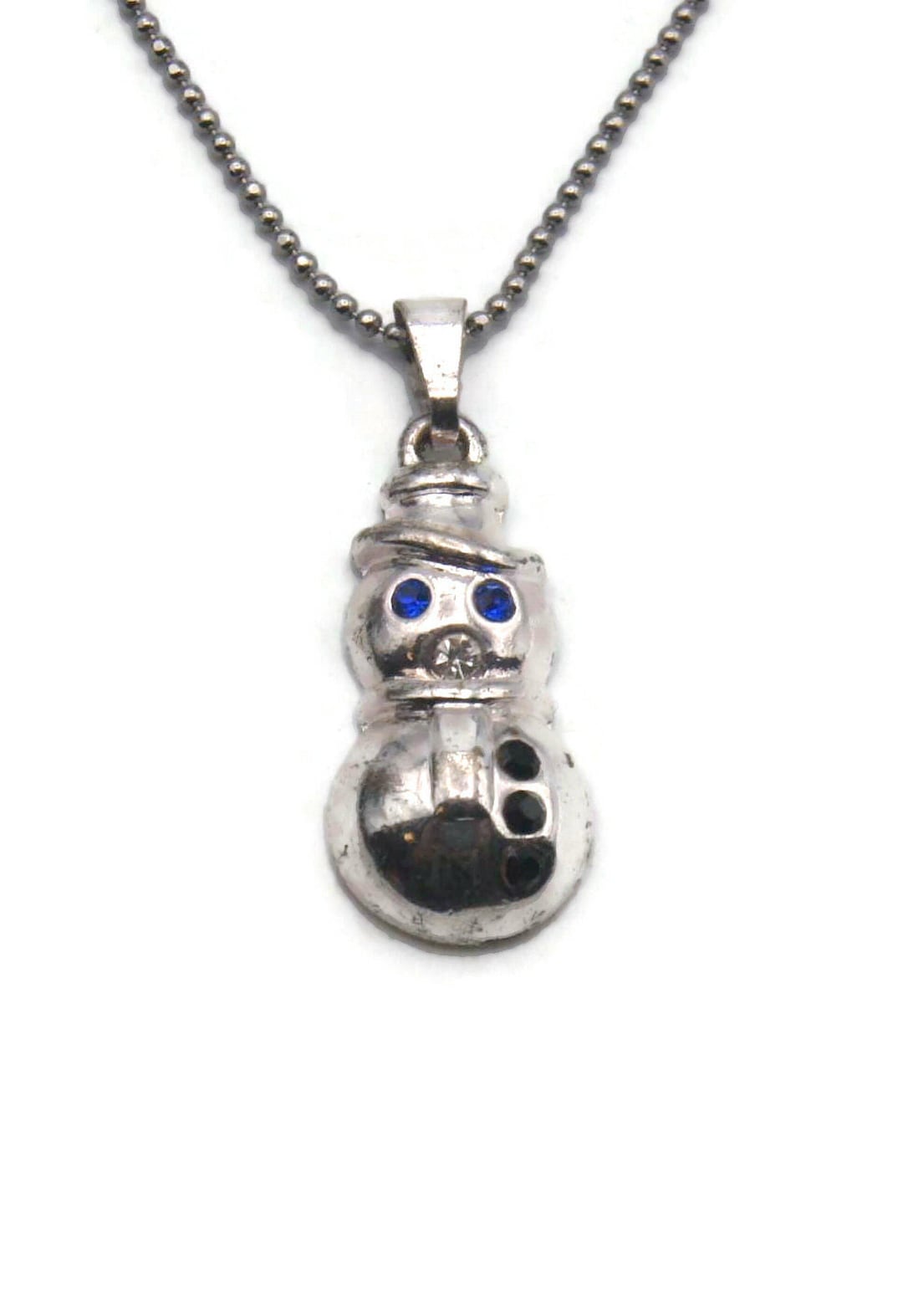 Silver Tone Snowman Pendant Necklace, Vintage Silver Tone and Black and ...
