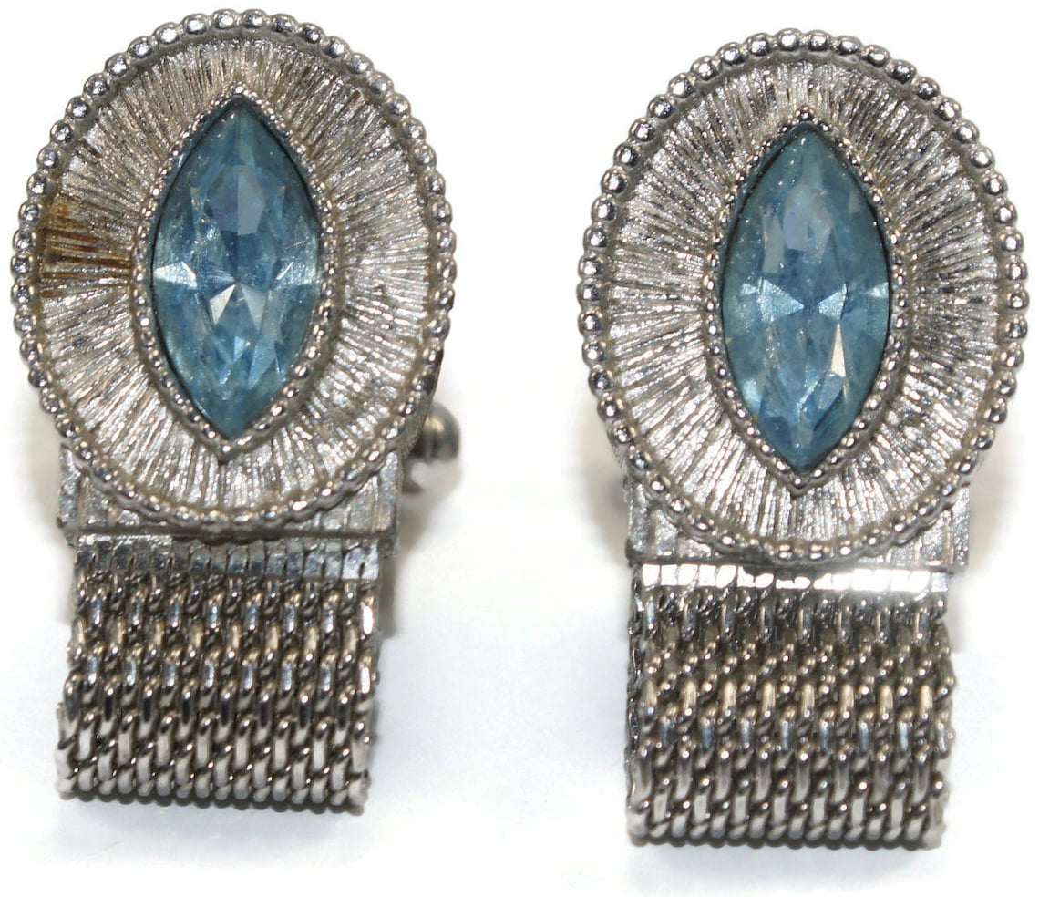 Vintage Swank Silver Tone and Faux Marquise Cut Blue Topaz | Etsy