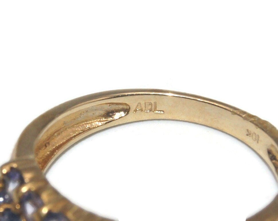Vintage Adl 10k Yellow Gold Diamond Ring With New Sphene And Sapphire