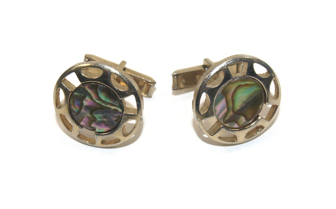 Vintage Swank Gold Tone and Abalone Round Cuff Links. Swank Hallmark ...