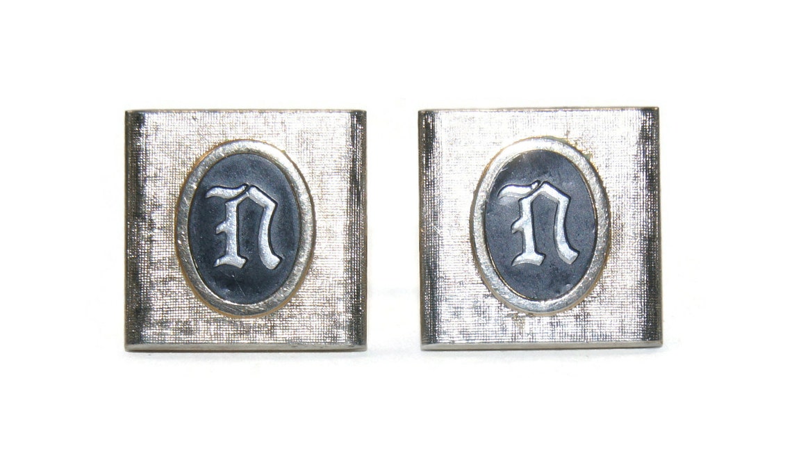 Vintage Swank Gold Tone and Black Resin "n" Monogram Cuff Links. Swank ...