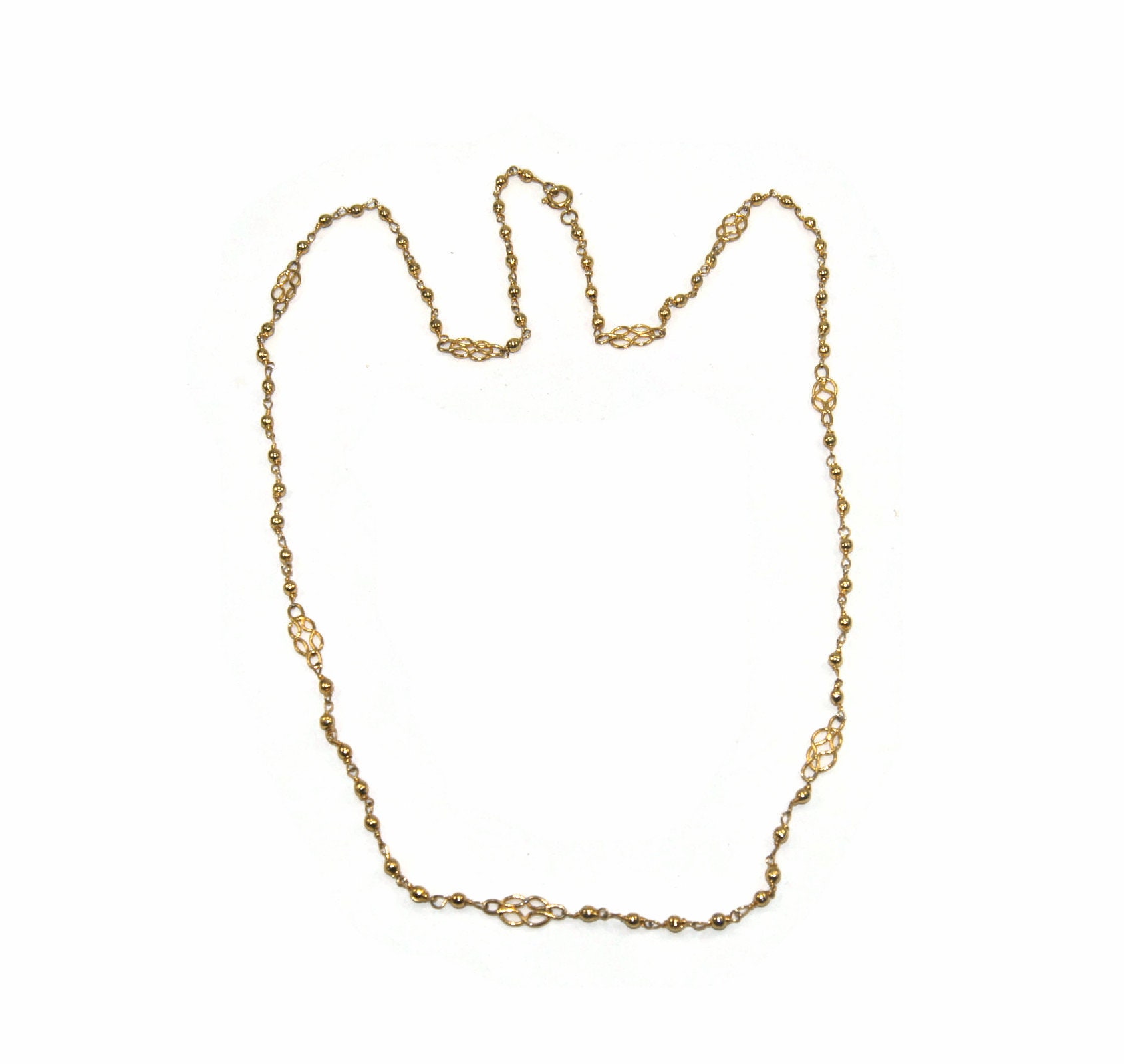 Vintage Gold Tone Beaded 30 Inch Chain Necklace with Spring | Etsy