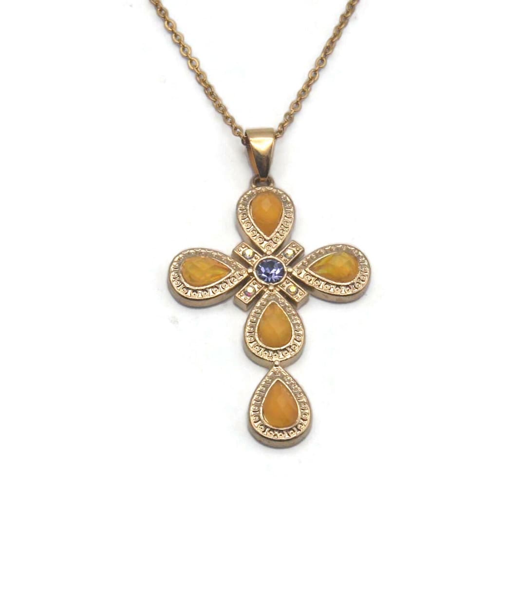 Vintage Avon Gold Tone, Yellow, Blue and AB Rhinestones Cross Pendant ...