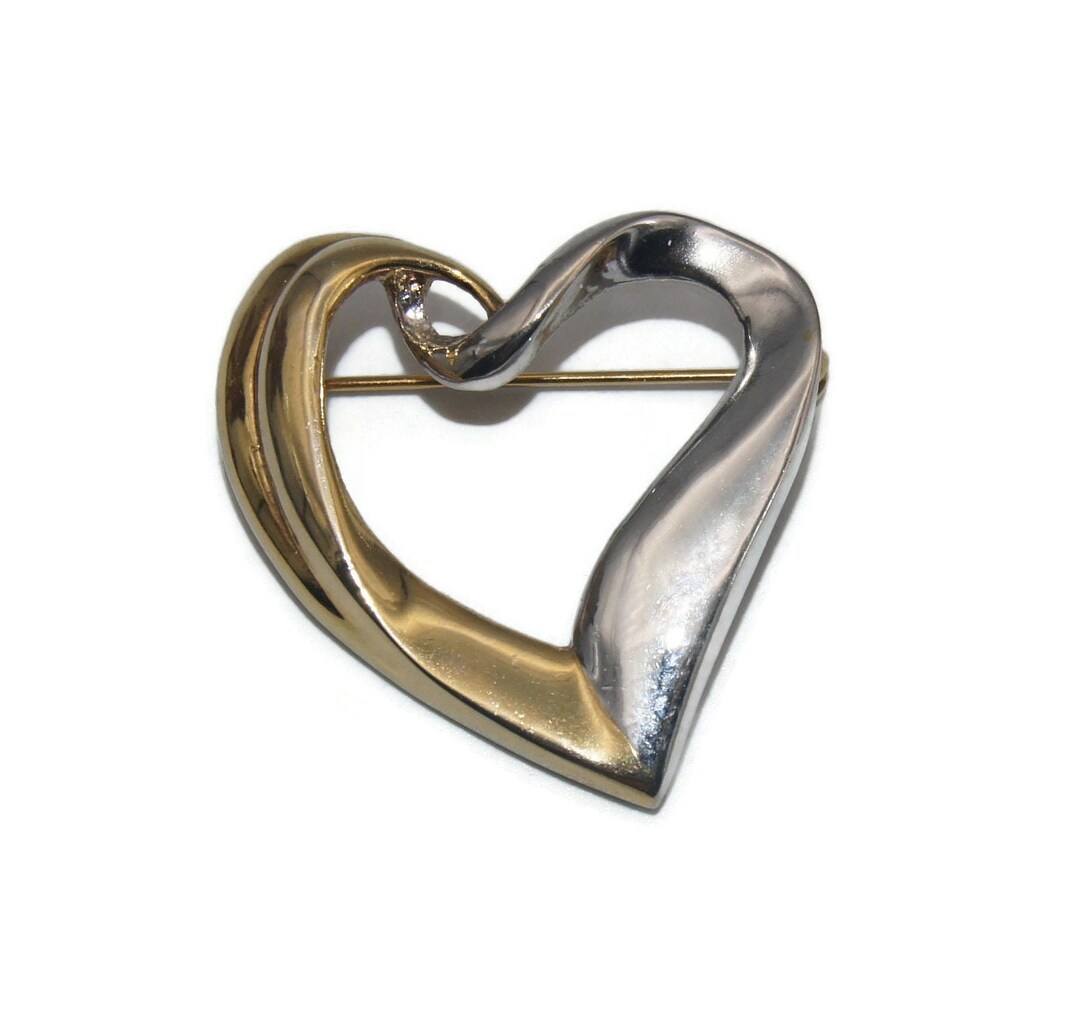 Vintage Silver and Gold Tone Heart Pin Brooch. Simple, Cut Out, Two ...