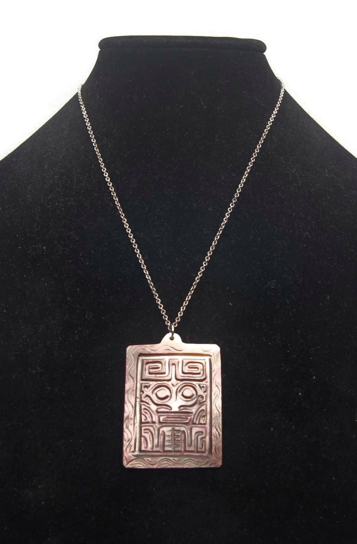 Carved Tahitian Shell Abalone Tiki Pendant Necklace, Vintage Hand ...
