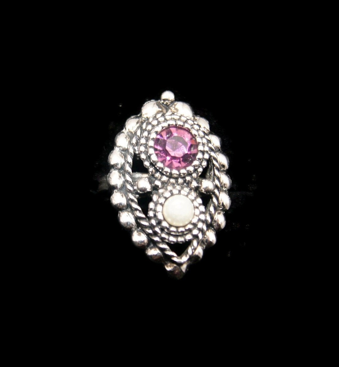 Vintage Sarah Coventry Silver Tone, Faux Pearl and Faux Amethyst Size 6 ...
