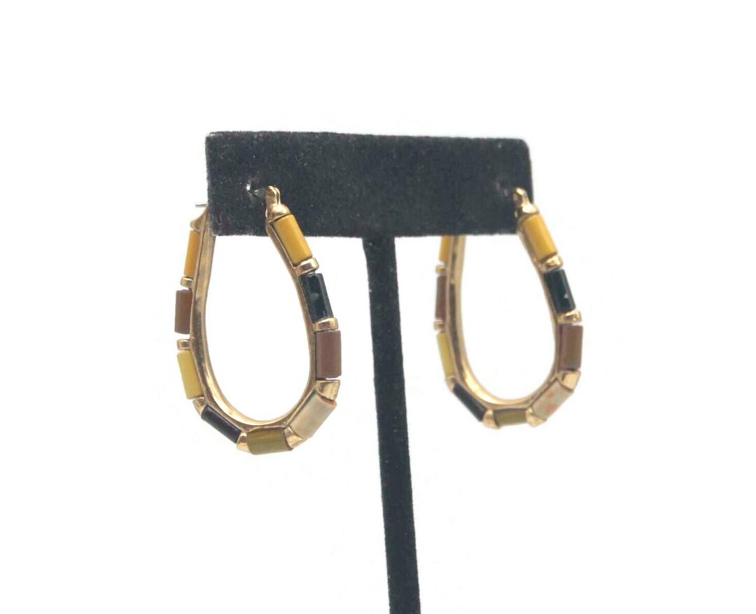Vintage Monet Gold Tone and Lucite Plastic Oval Hoop Earrings With ...