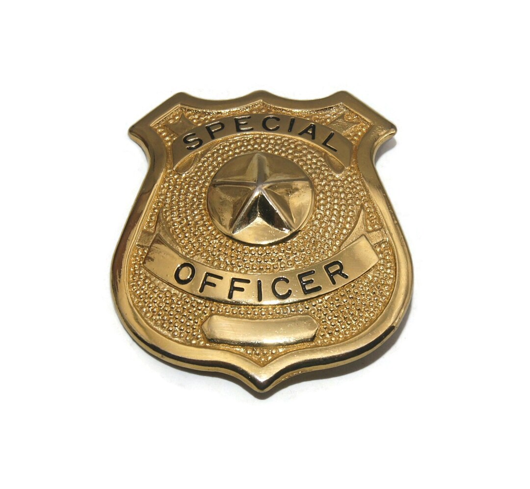 Vintage Gold Tone and Black Enamel Badge Brooch. SPECIAL OFFICER Badge ...