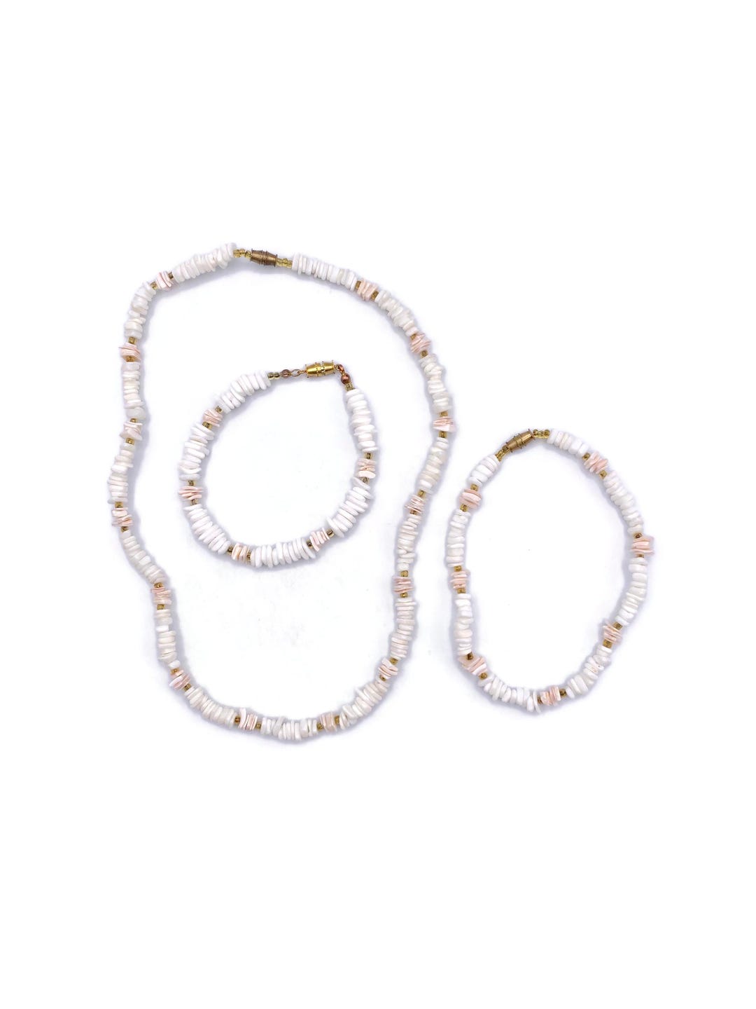 Vintage White and Pink Hawaiian Puka Shell Chip 18 Inch Necklace and ...