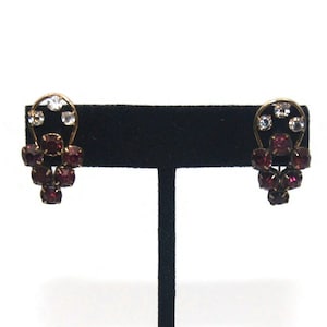 Vintage JMS 12K Gold Filled With Dark Red and Clear Rhinestones Screw ...
