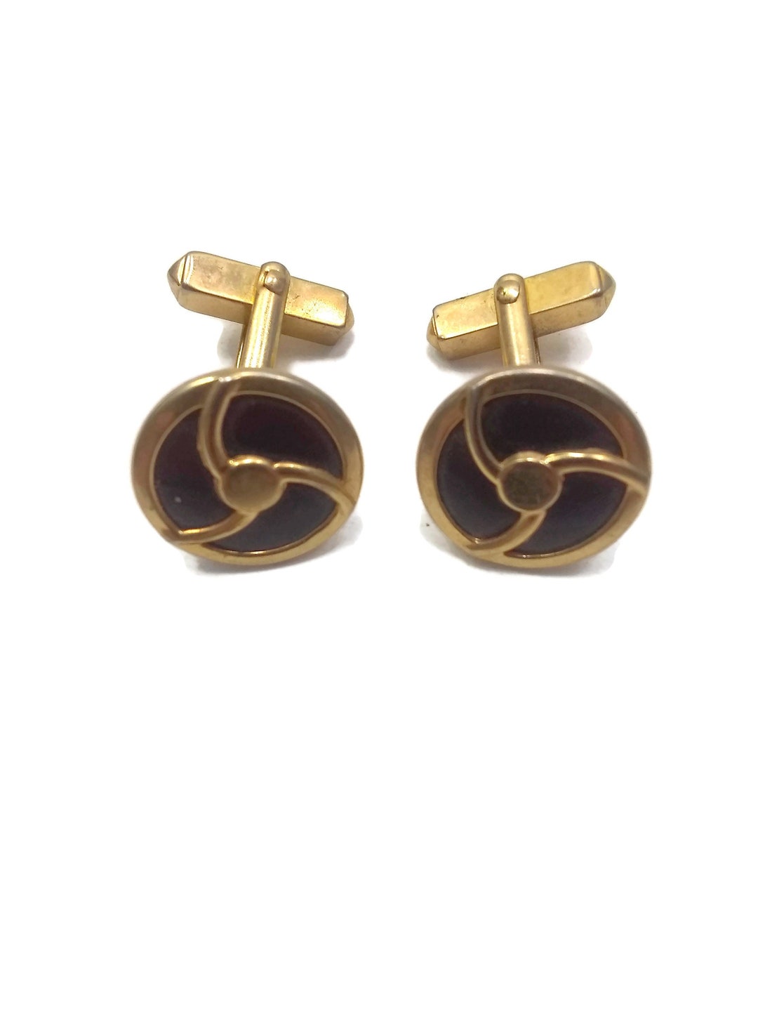 Vintage SWANK Round Gold Tone and Red Iridescent Resin Cuff Links ...