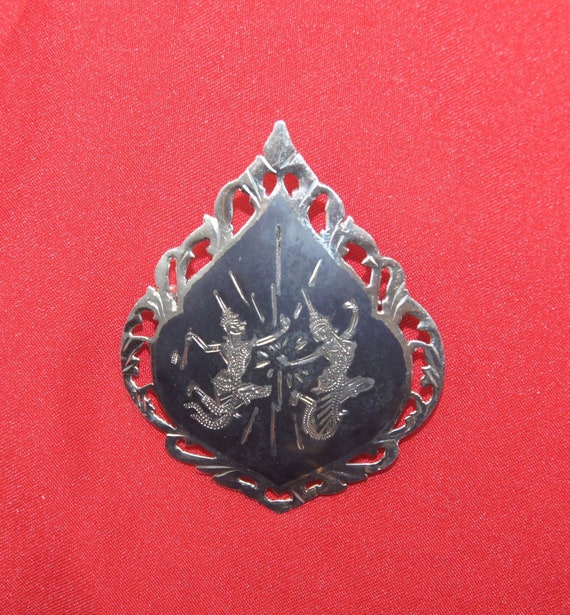 Vintage Siam Silver Silver Nielloware Brooch Depicting Mekkala Goddess of Lightning and Ramasoon God of Thunder. Marked Siam Sterling. Etsy
