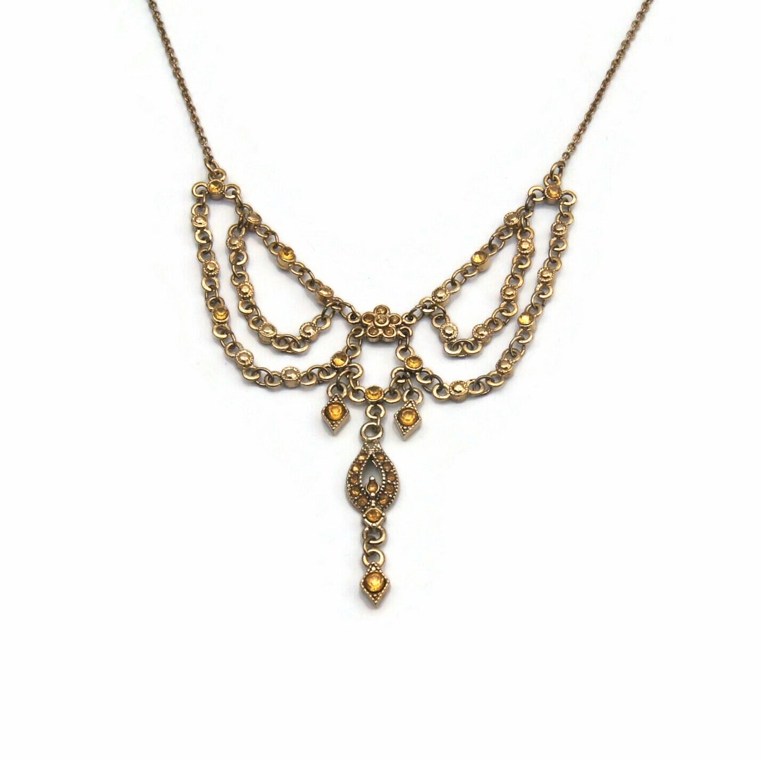 Vintage Monet Gold Tone and Orange Rhinestones 16 Inch Bib Necklace ...