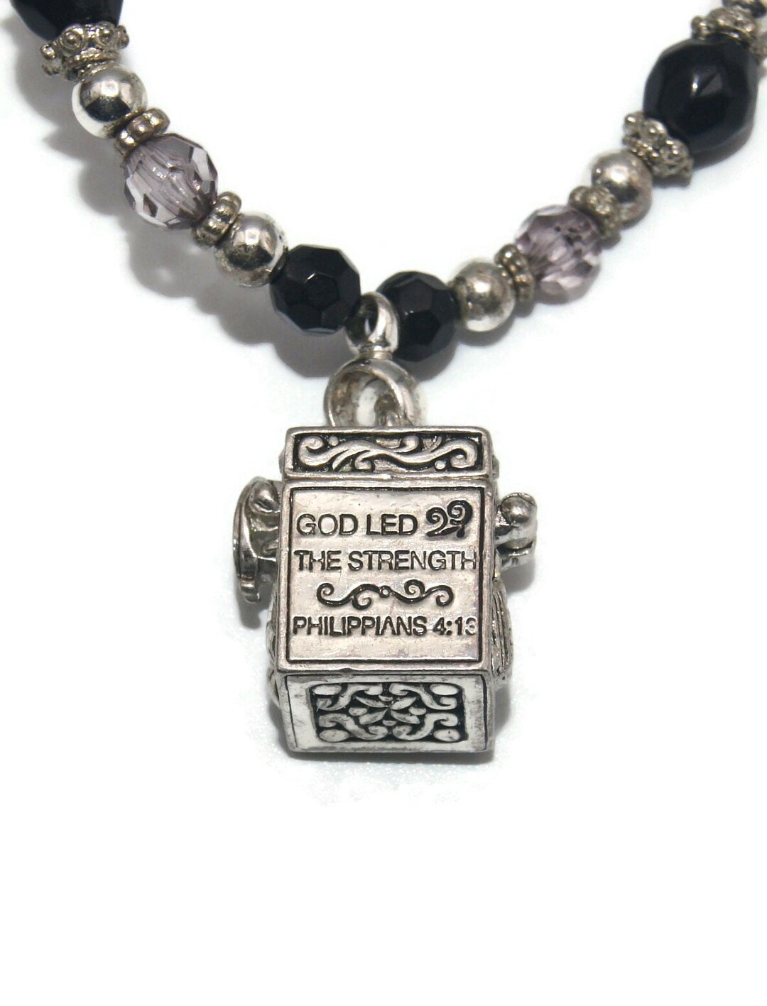 Vintage Silver Tone Prayer Box "god Led the Strength" Pendant on 16 to ...