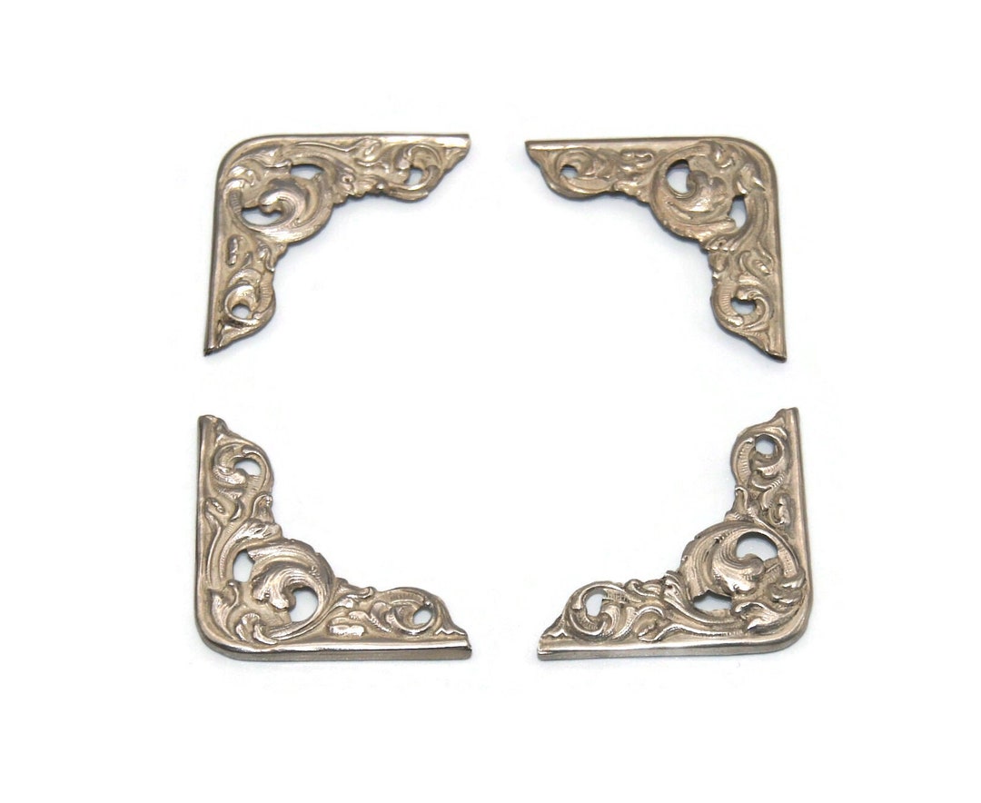 Set of 4 Antique Sterling Silver Frame Corners, Desk Blotter Corners ...