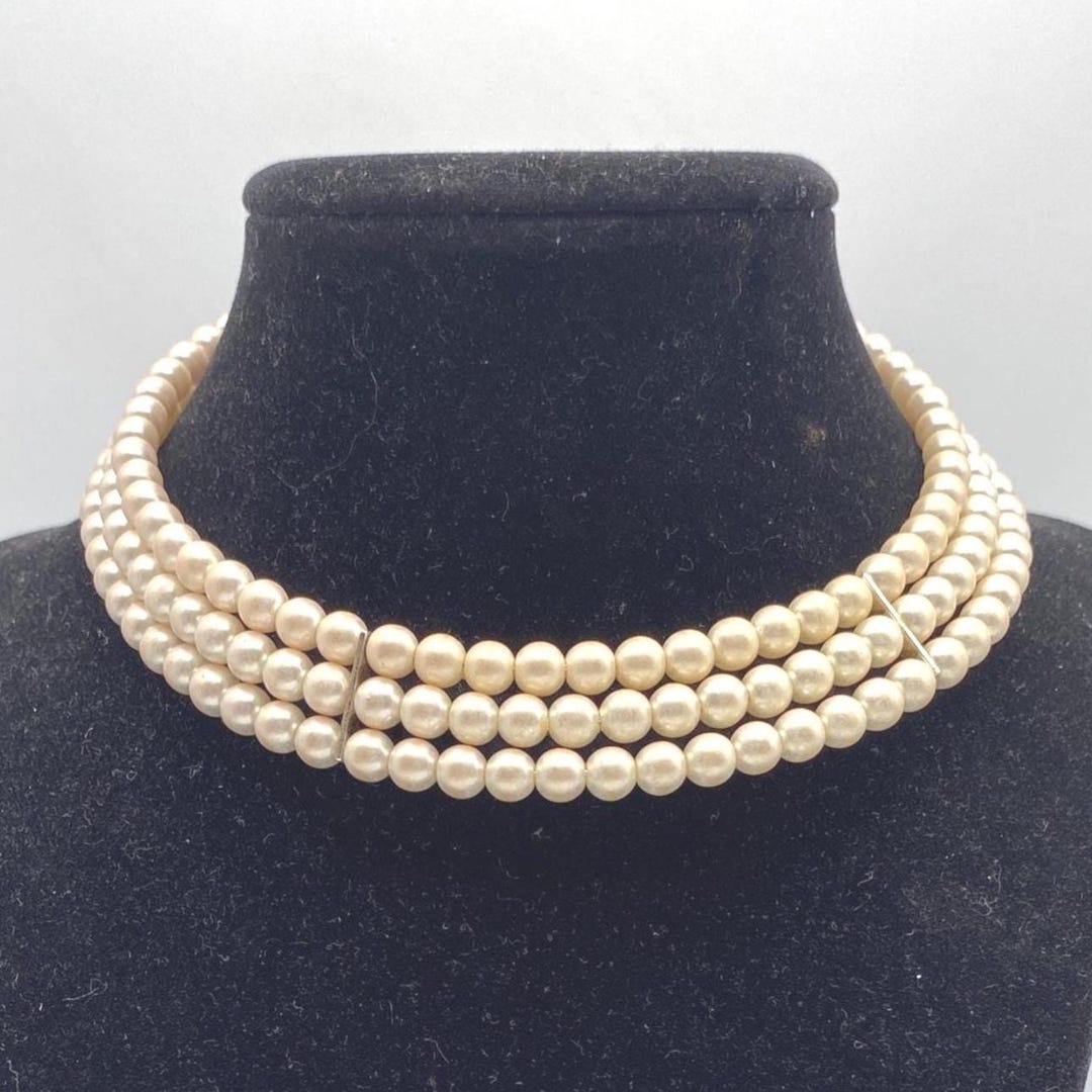 Vintage Christina Collection Faux Pearl Beaded Memory Wire Choker ...