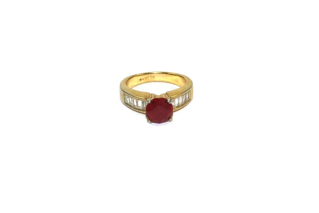 Vintage SETA Gold Tone, Red Stone and Clear Crystal Baguettes US Size 8 ...