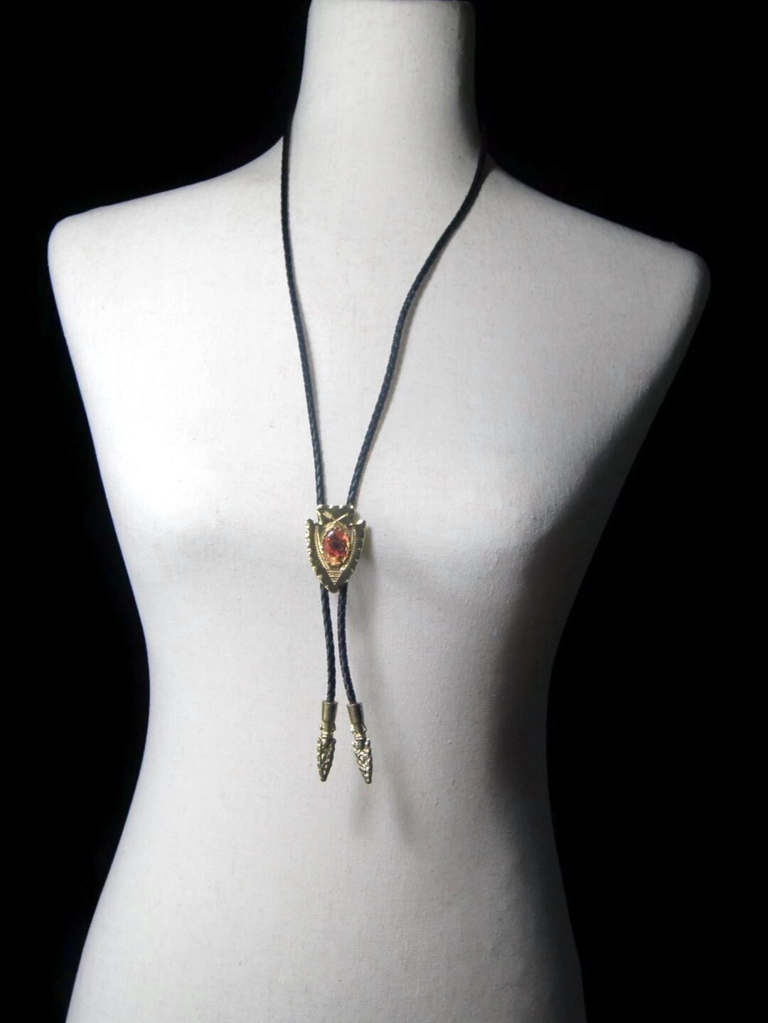 Vintage Gold Tone and Faux Abalone Arrowhead Bolo Slide on Braided ...