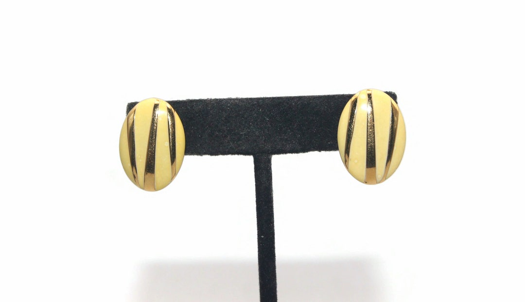 Vintage Monet Gold Tone and Yellow Enamel Earrings With Post Backs for ...