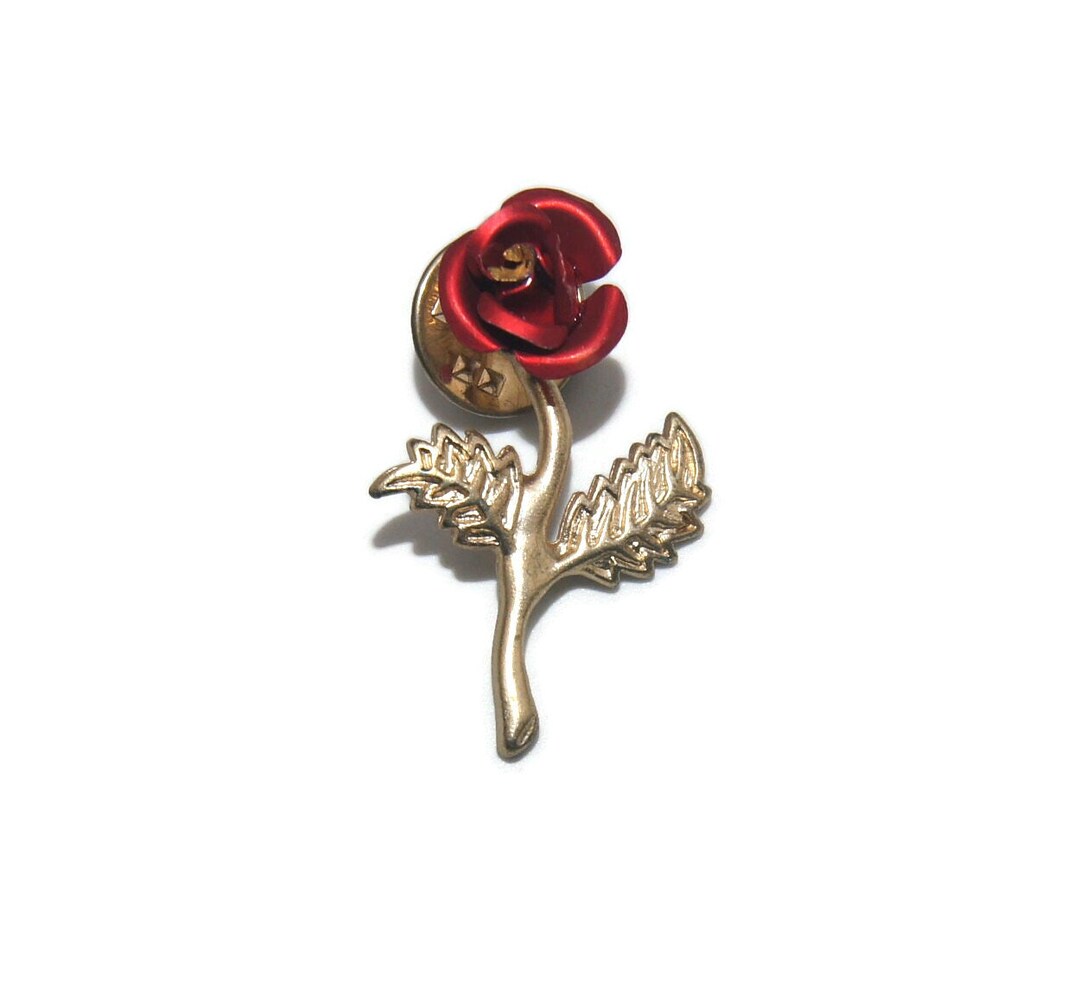 Vintage Red Rose Pin With Gold Stem and Leaves Lapel Scatter Brooch Pin ...