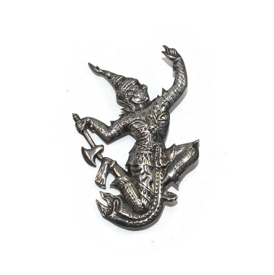 Vintage Siam Sterling Silver Ramasoon God of Thunder Brooch. Marked ...