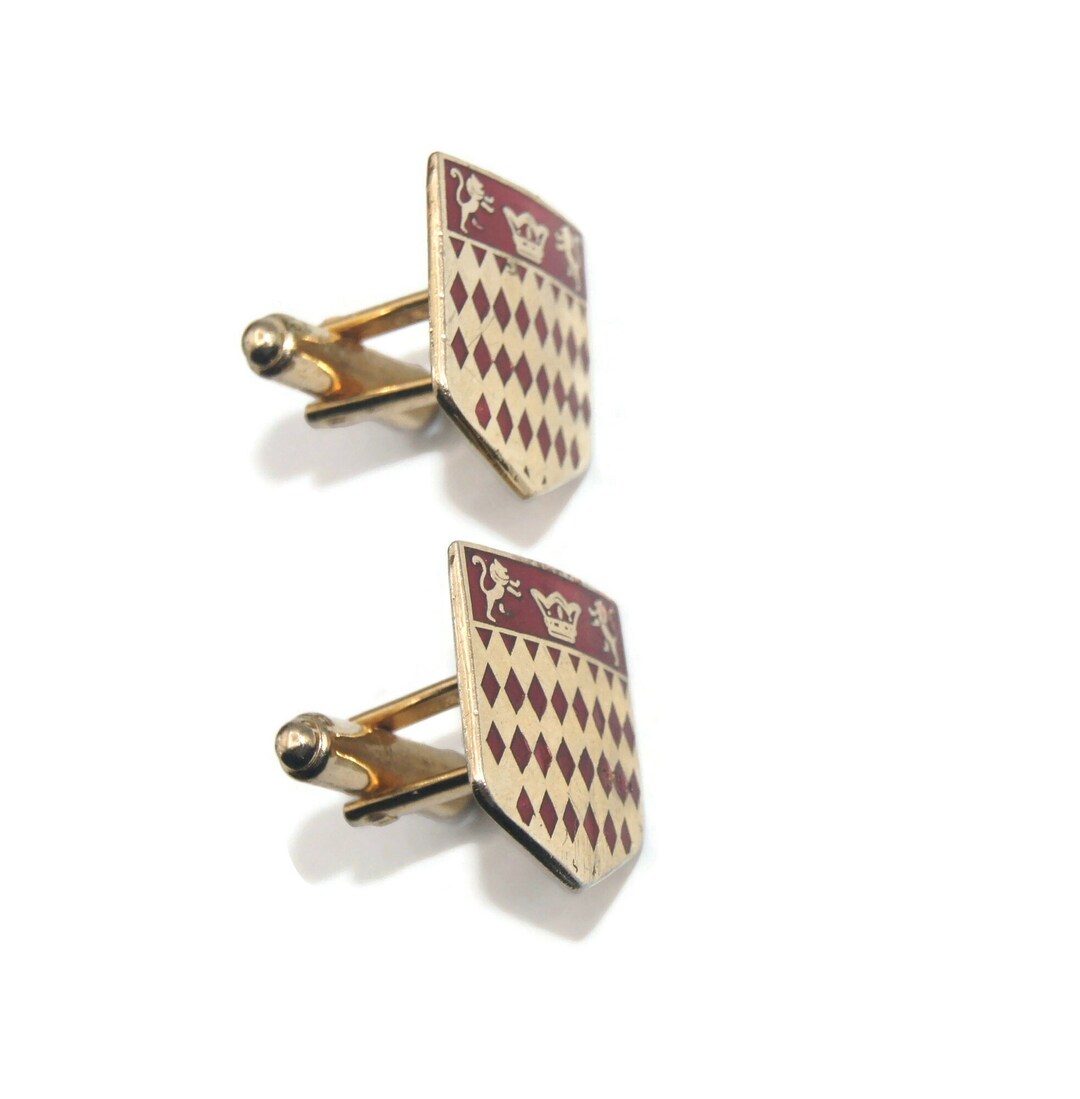 Vintage Hickok Gold Tone and Red Enamel Shield Cuff Links. Hickok USA ...