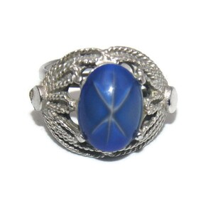 Vintage Uncas Silver Tone and Faux Star Sapphire Size 7 Adjustable ...