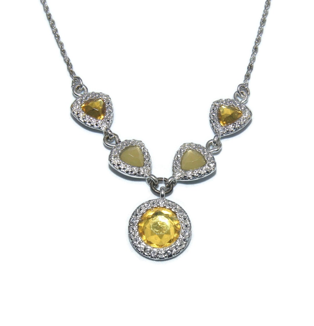 Vintage NRT Silver Tone and Faux Citrines 16 Inch Bib Necklace With 3 ...